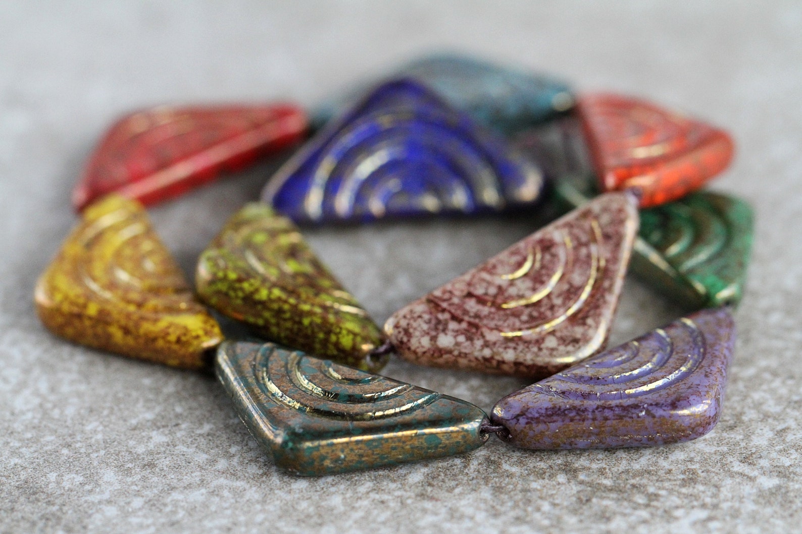 10 Large Gold Washed Olive Glass Triangular Beads 30x15mm - Etsy UK