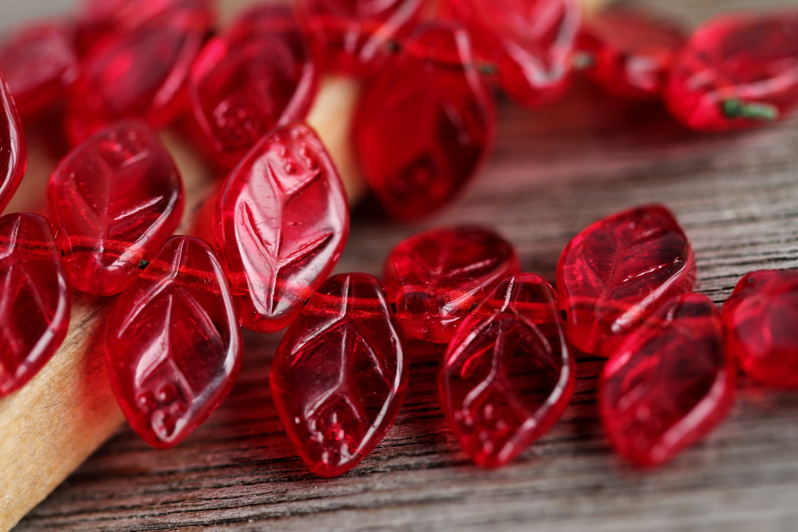 Rust Red Leaf Beads Czech Pressed Glass 12x7mm 50pc Leaves Glass ...