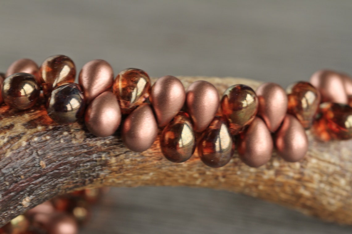 100 Bronzed Amber & Matte Copper Lustred Clear Glass Teardrop - Etsy