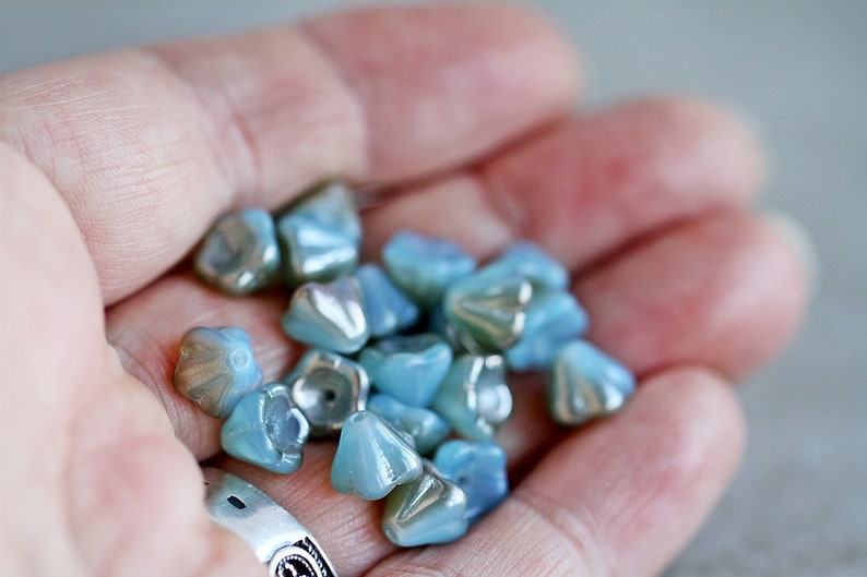 30 Pastel Blue Opal Celsian Bell Flower Beads 6x8mm DIY Czech - Etsy UK