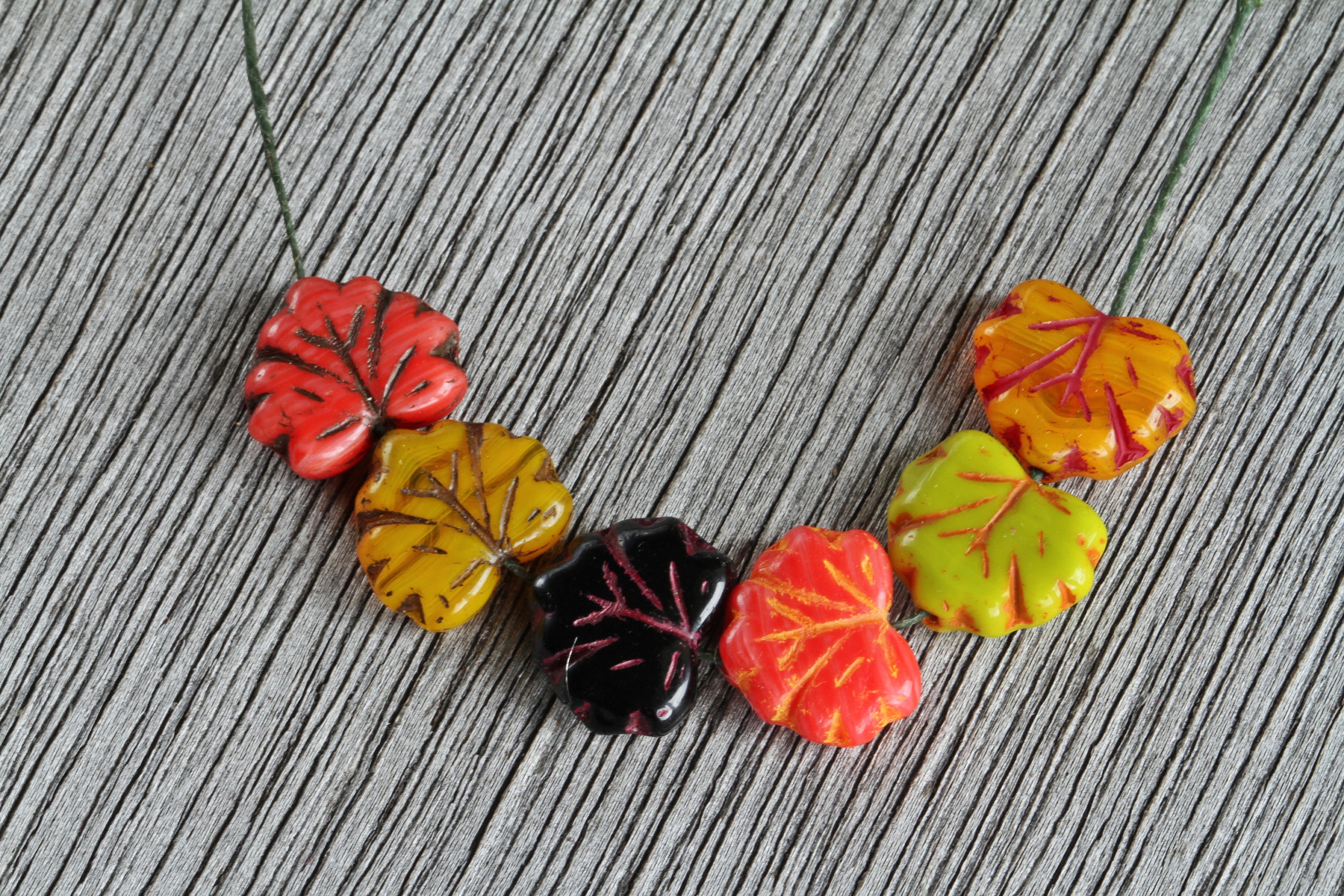 60 Autumn Maple Leaf Bead MIX 11x13mm Czech Glass Beads for Jewelry ...