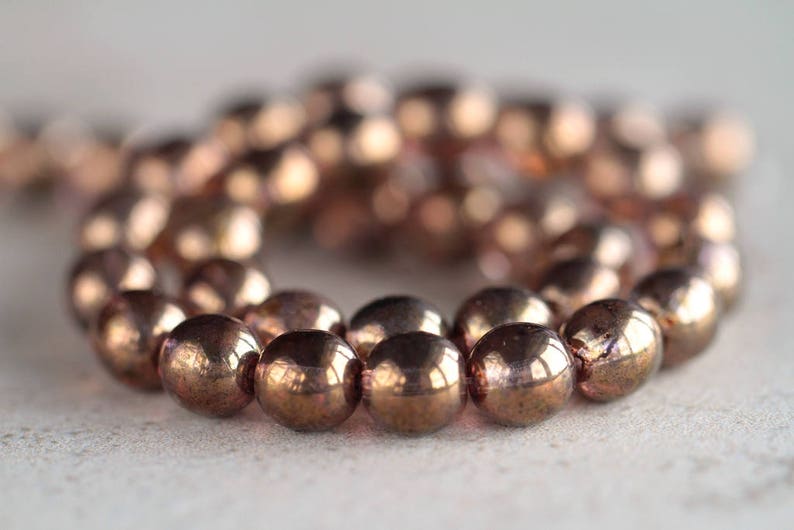 50 Bronze Amethyst Lustered Druk Beads 8mm Czech Glass Beads | Etsy
