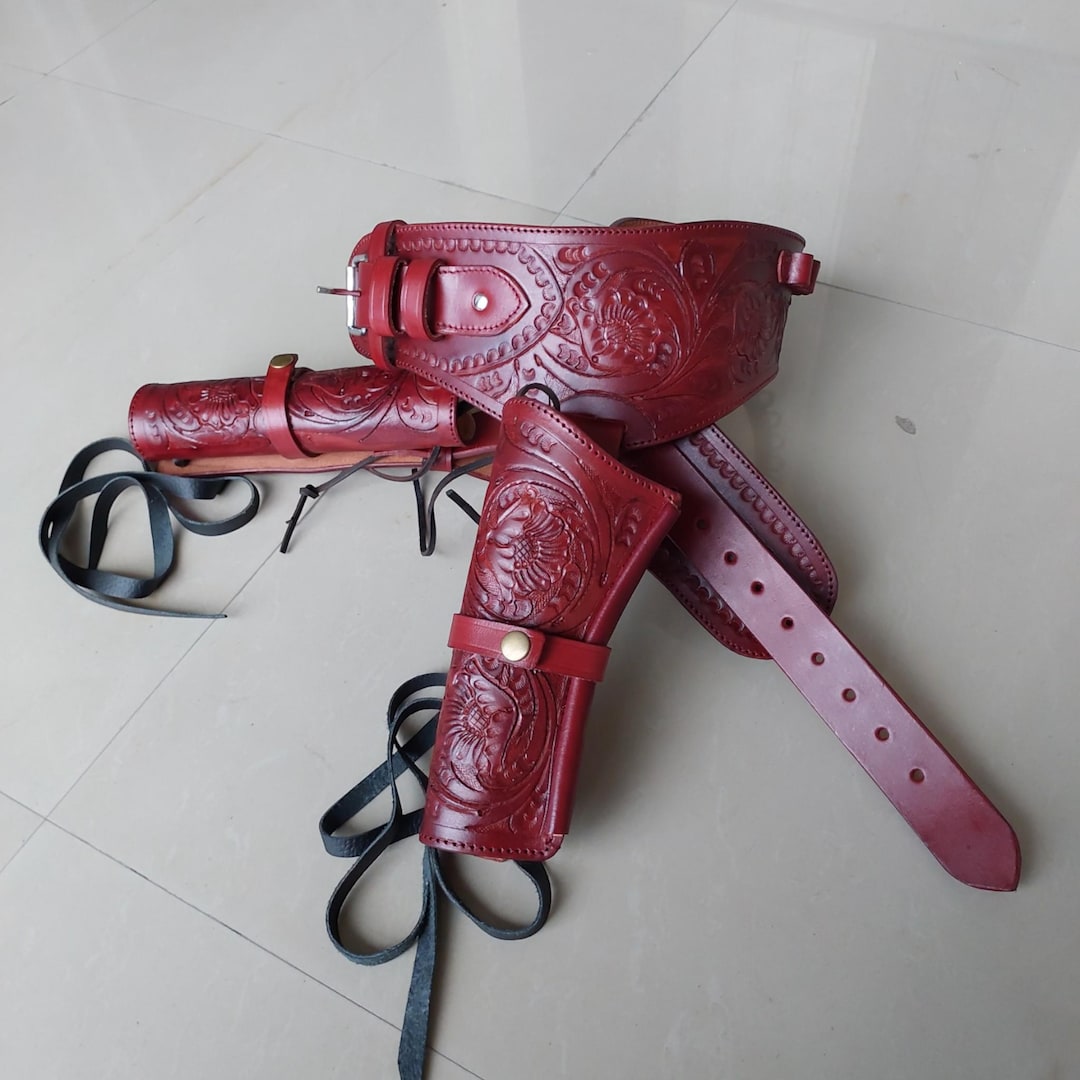 Western Leather Revolver Holster With Belt – Dual Tone Handmade – Fits ...