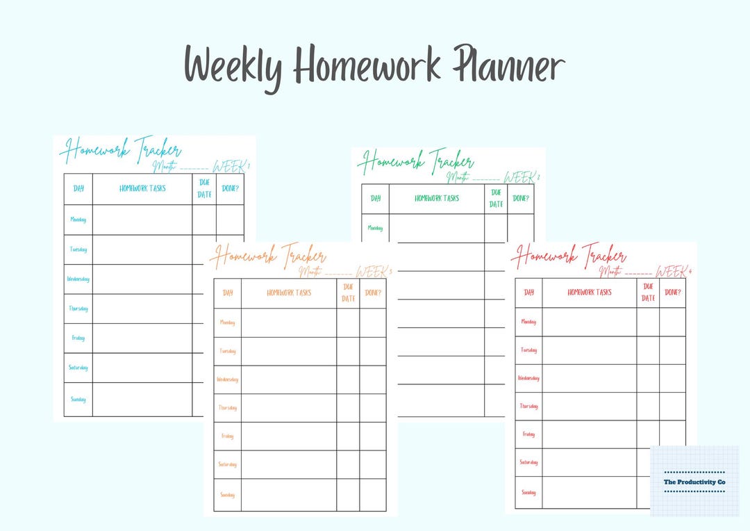 Weekly Homework Planner | Student Assignment Tracker (PDF Download) - Etsy