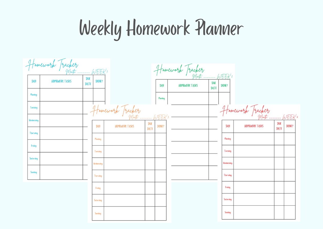 Homework Planner, Weekly Planner - Etsy