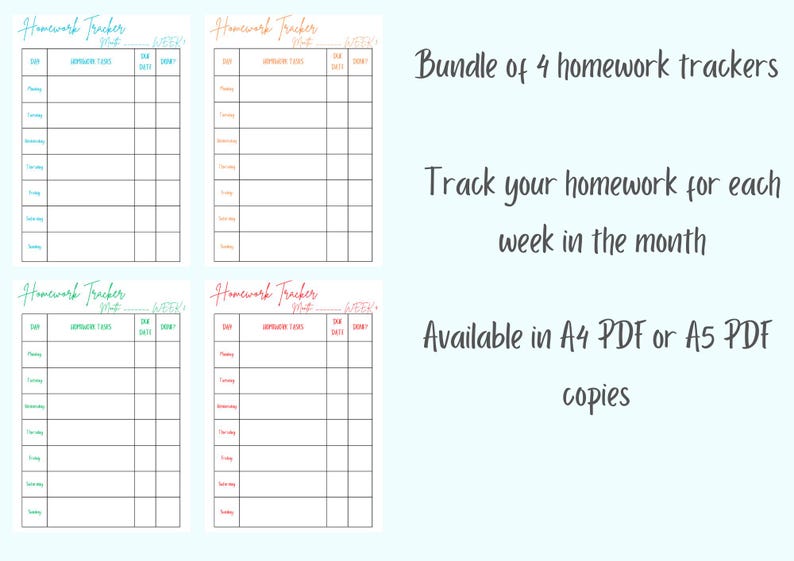 Homework & Study Planner | Printable Student Assignment Tracker ...