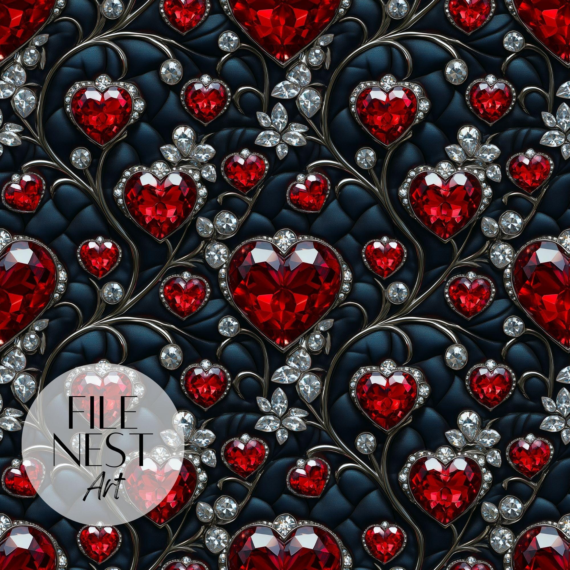 Crystal Heart Gems Seamless Pattern: Valentine's Fabric Design (digital ...