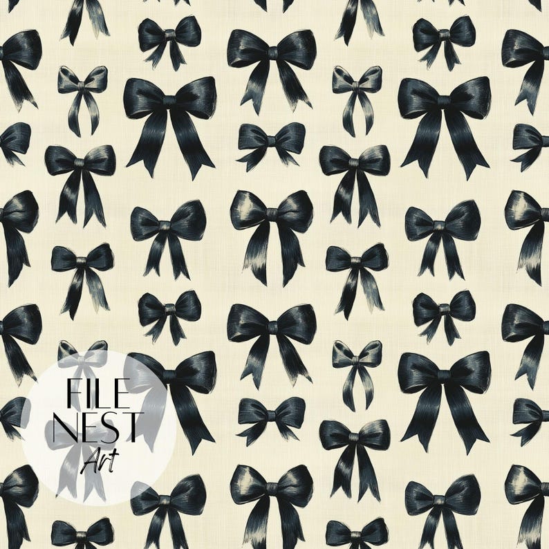 Black Bows off White Background Digital Seamless Pattern Repeat Print ...