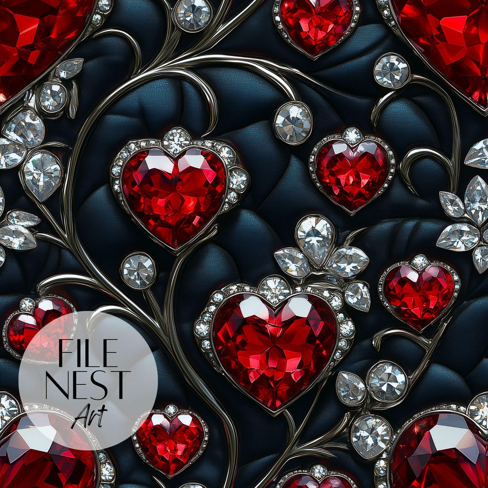 Crystal Heart Gems Seamless Pattern: Valentine's Fabric Design (digital ...
