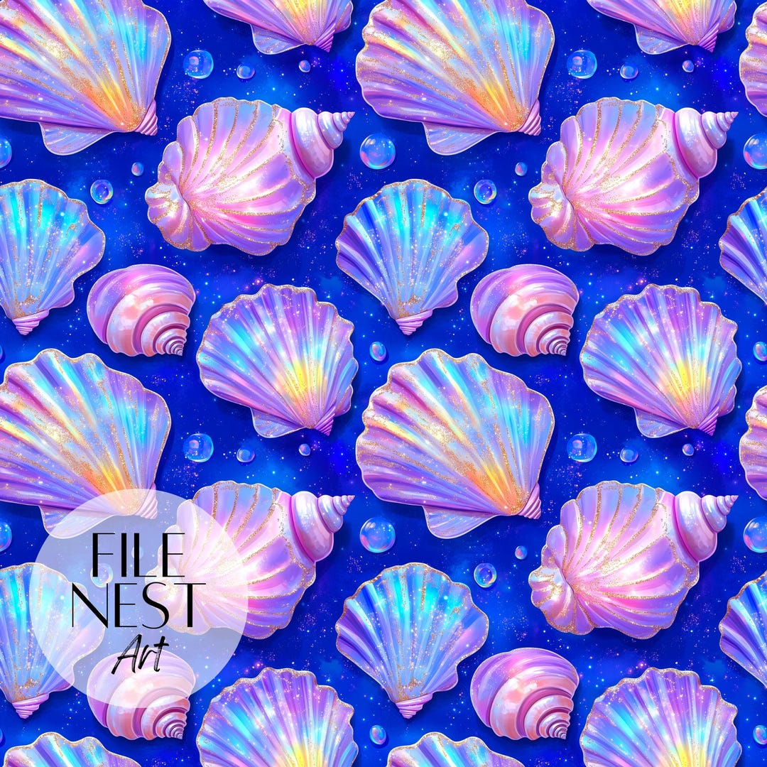 Preppy Summer Beach Iridescent Shells Repeating File for Fabric ...