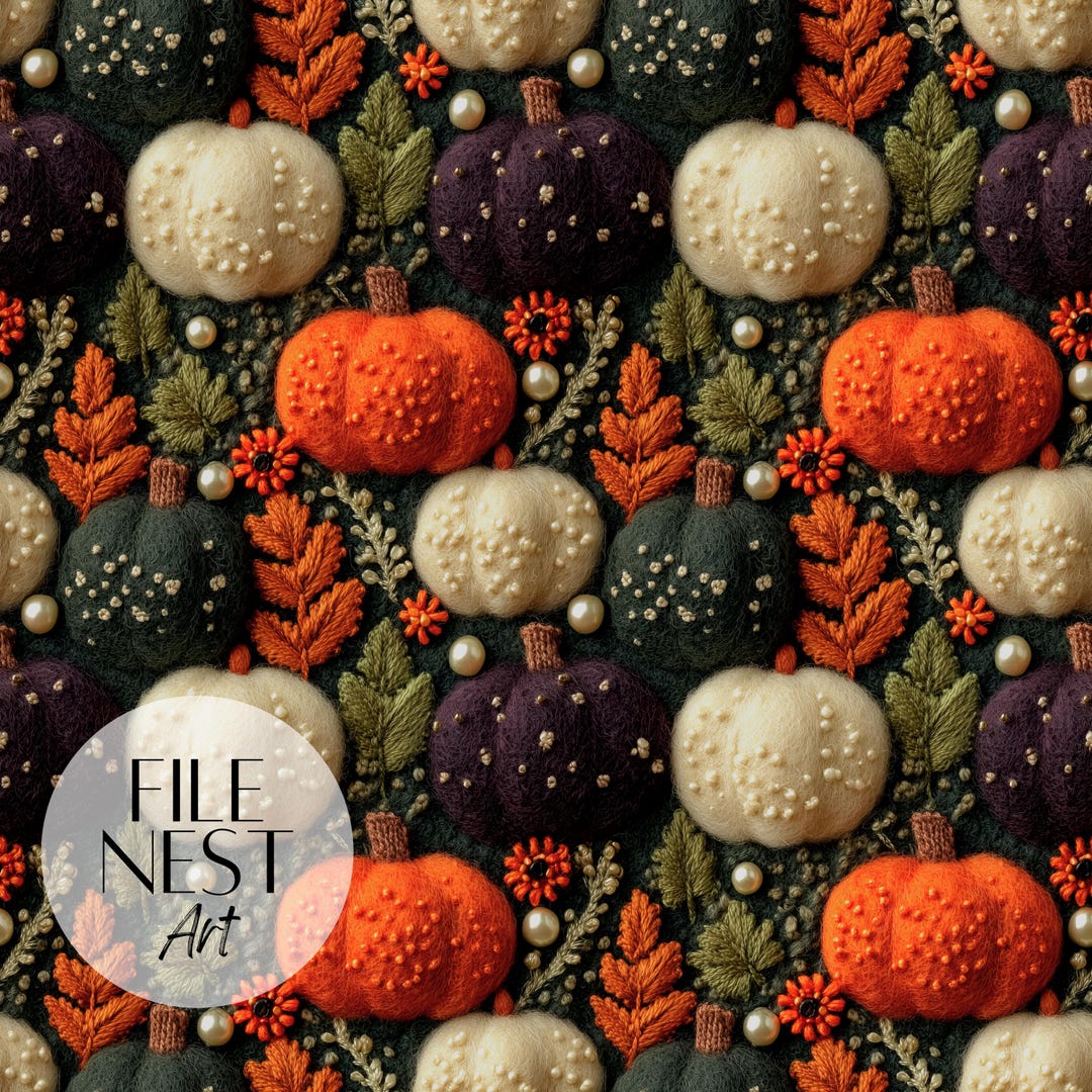 Fall Pumpkin Patch Textured 3D Seamless Pattern Digital Paper (digital ...
