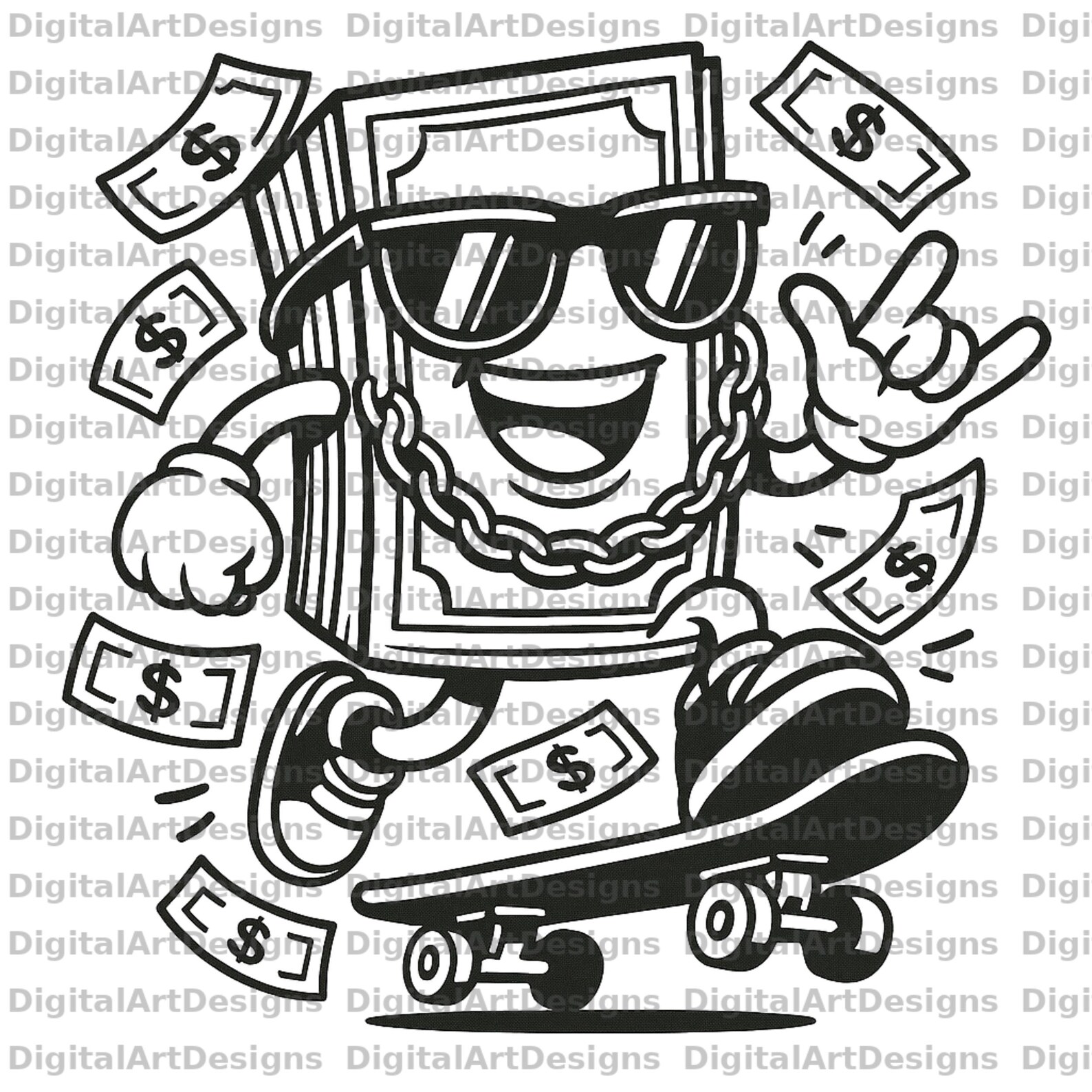 Cool Money Skateboarding Clipart 300 DPI .PNG – Dollar Bill Character ...