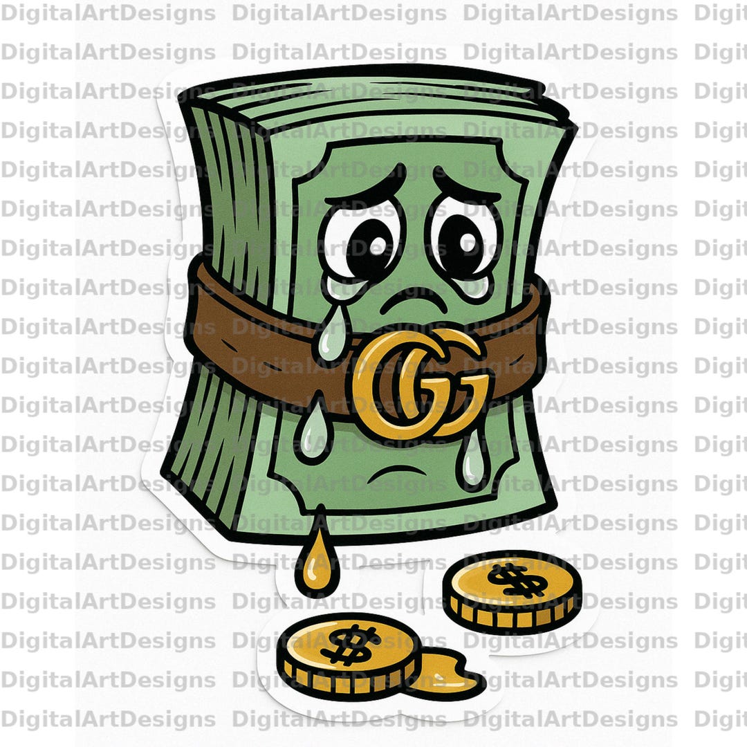 Crying Money Stack Sad Cash With Gucci-style Belt & Gold Coin Tears ...