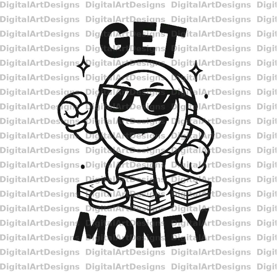 Get Money Cartoon 300 DPI .PNG – Hustle Digital Download, Funny ...