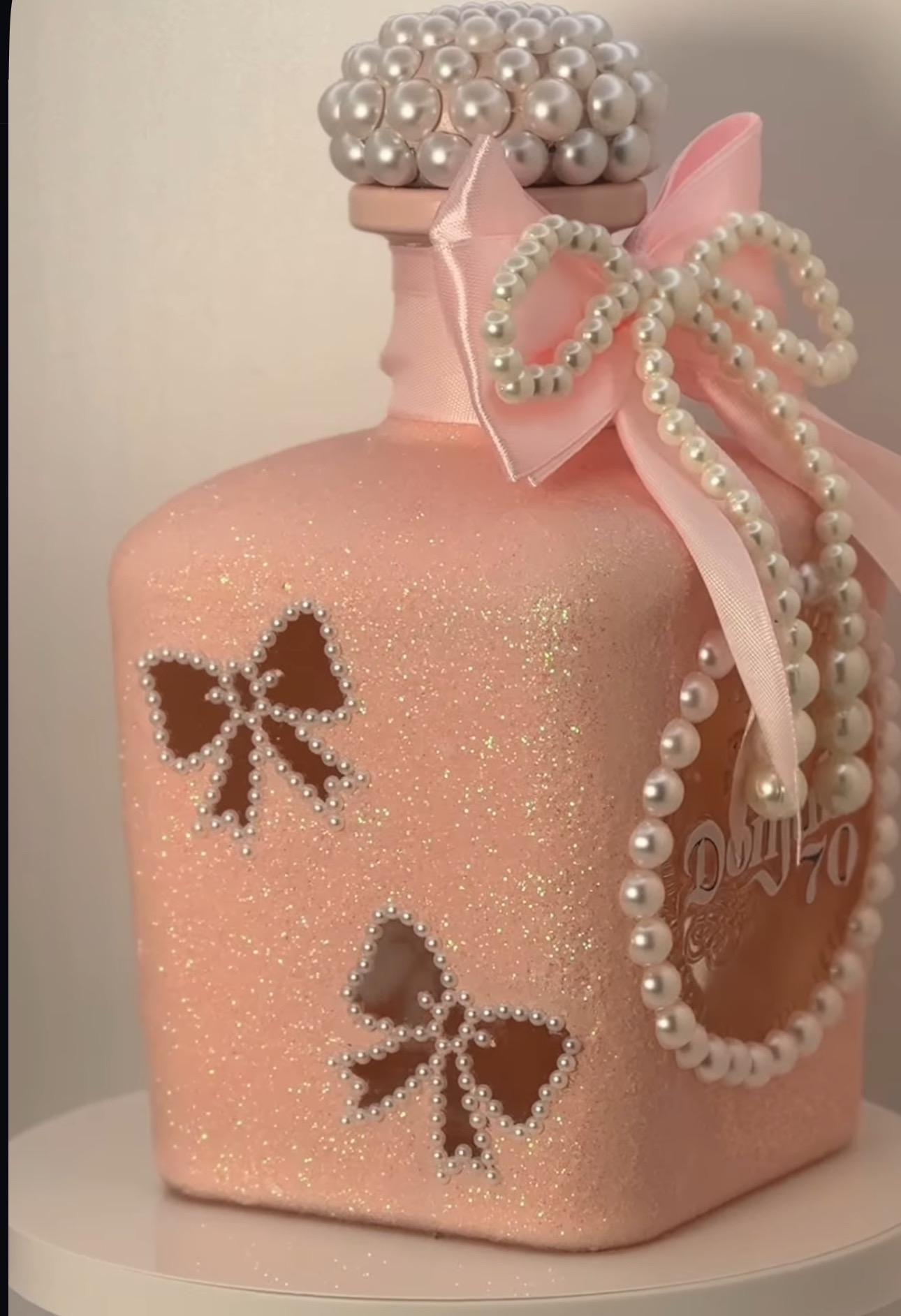 Handmade Custom Don Julio 70 Bottle – Pink Pearl Glam – Glitter & Bow ...