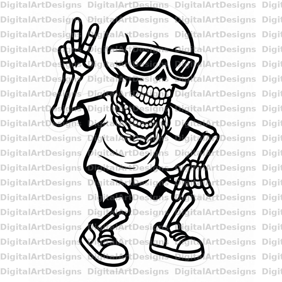 Hip Hop Skeleton .PNG Decal Cool Cartoon Skull With Sunglasses & Chains ...