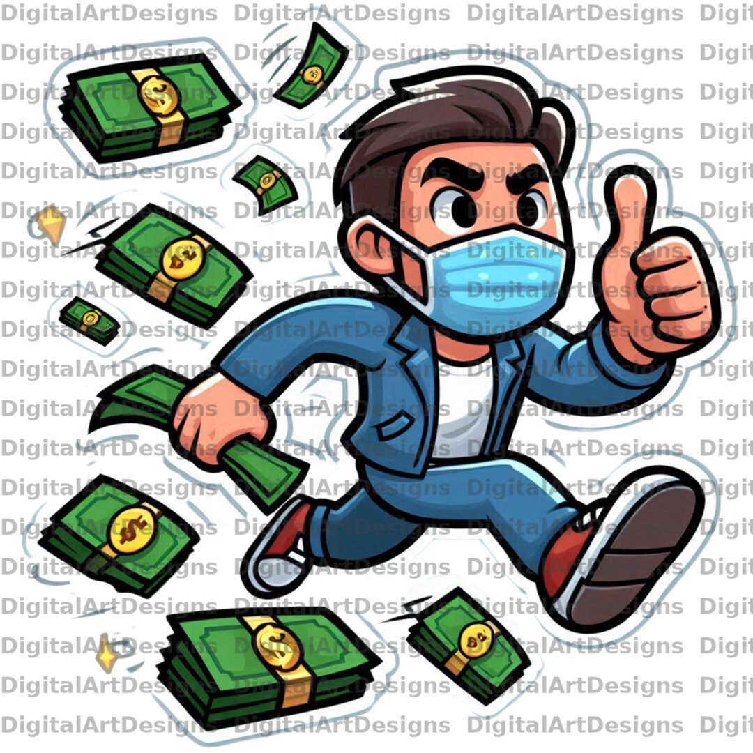 Man Running With Money .PNG Digital Download for Shirts, Stickers, Mug ...