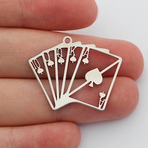Stainless Steel Royal Flush Playing Card Charms, Gambler Poker Las ...