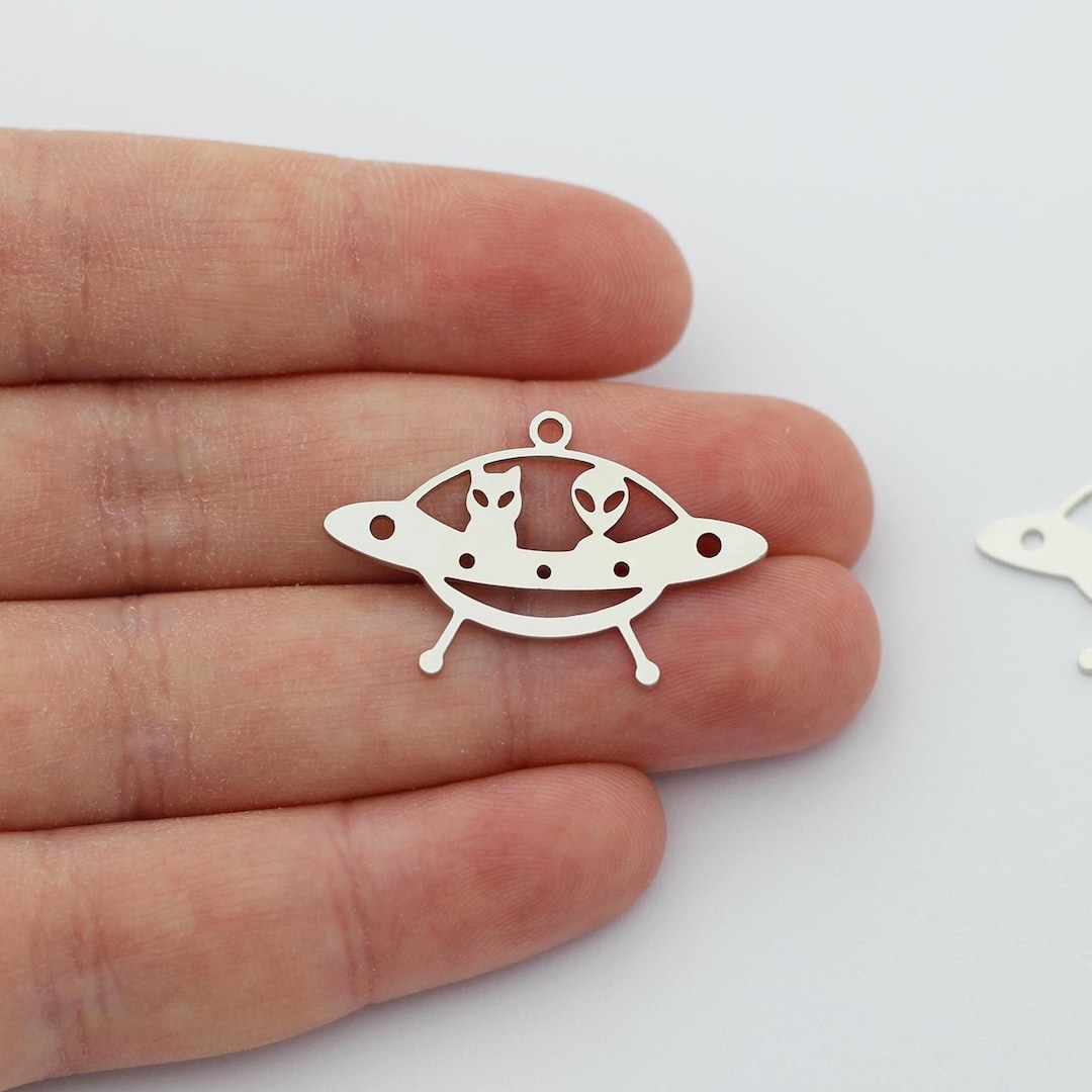 Silver UFO Alien Charm, Spaceship Alien Pendant, Silver Plated Necklace ...