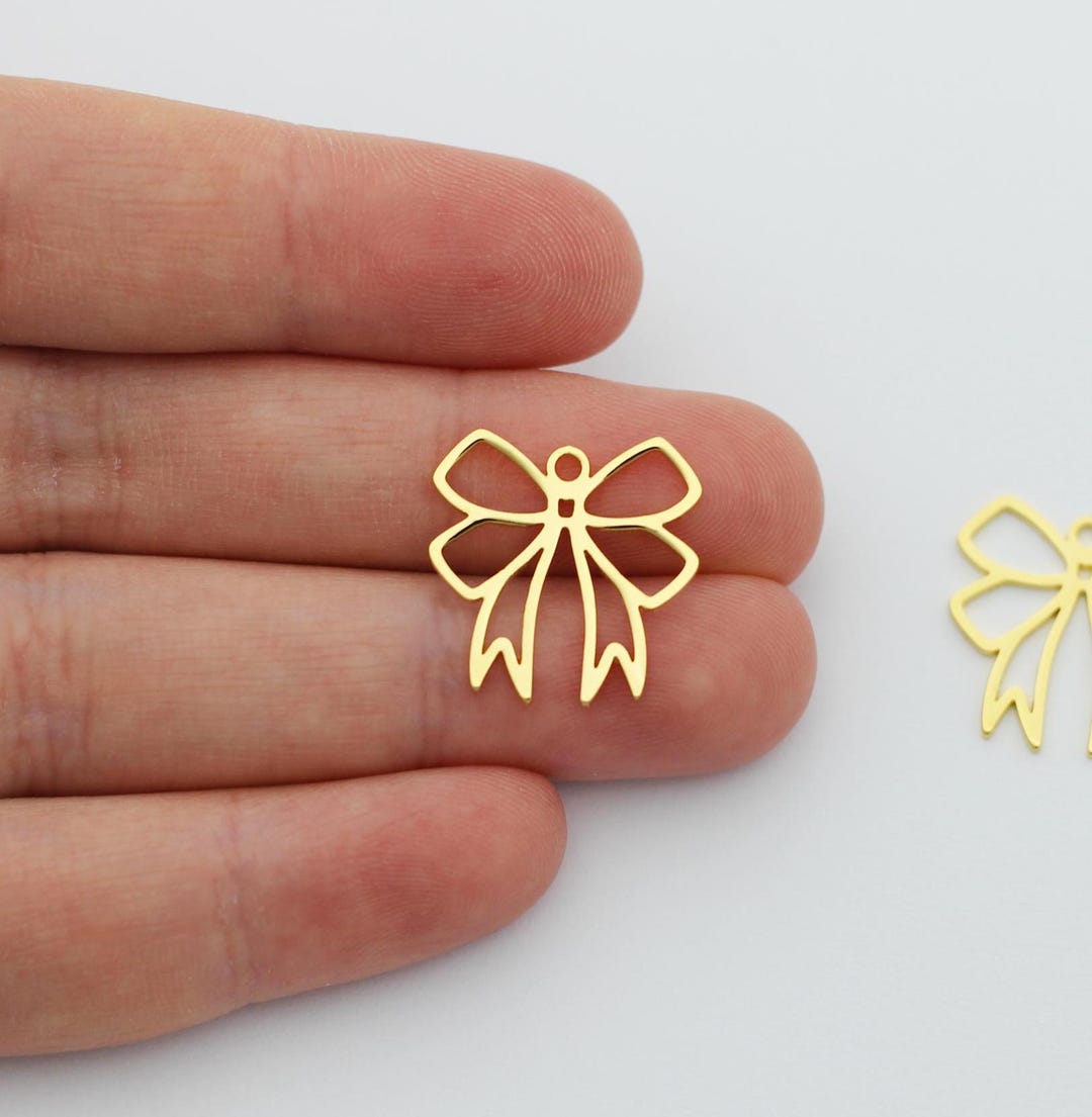 Gold Bow Charms, 24K Gold Filled Bow Pendant, Ribbon Tied Bow Charm ...