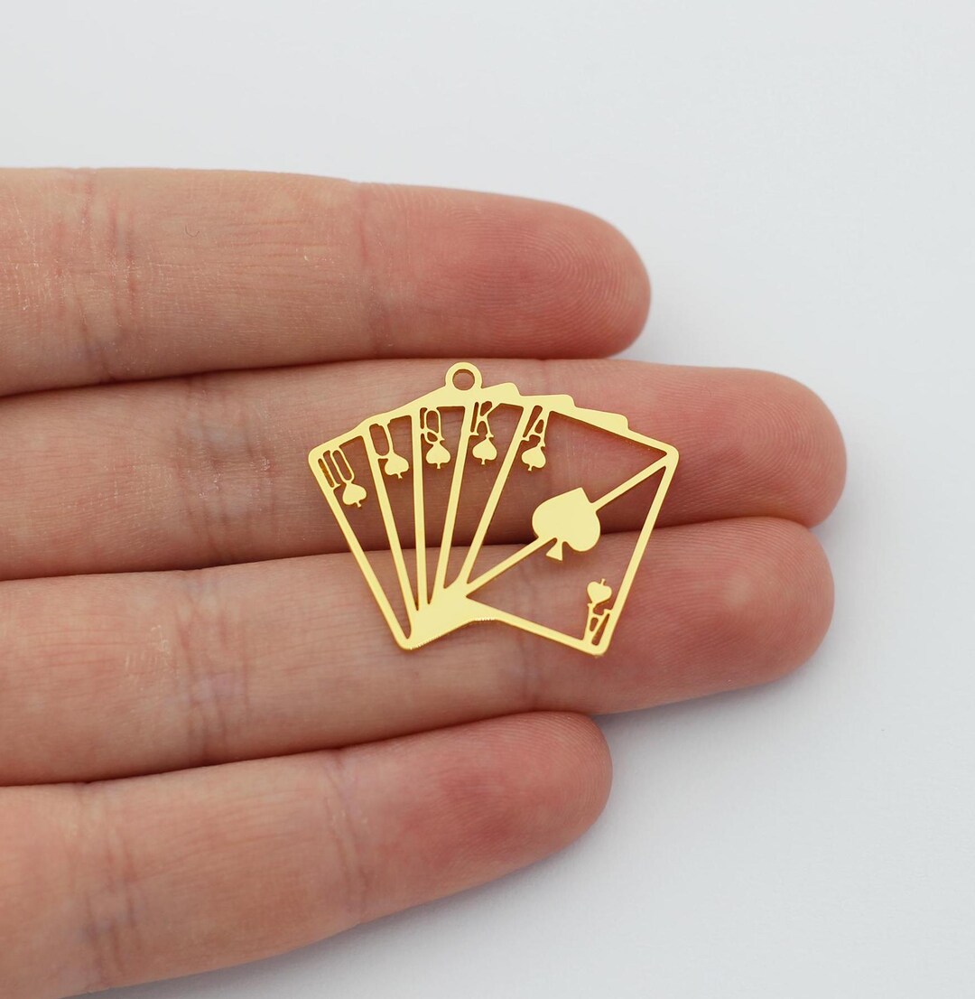 24K Gold Plated Playing Card Charms, Royal Flush Playing Card Charms ...