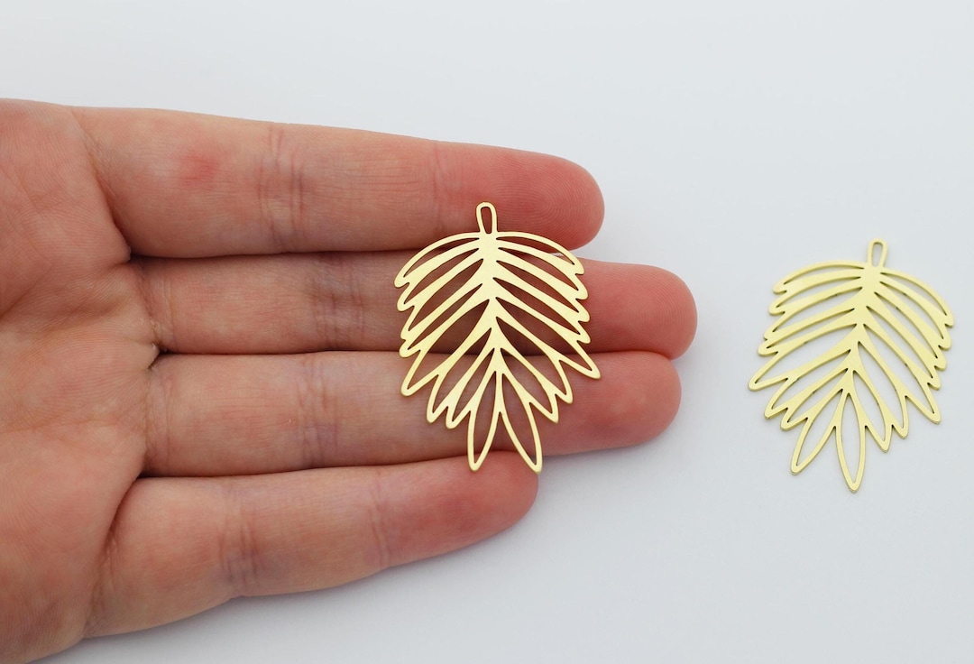 Brass Palm Leaf Charms, Large Tropical Foliage Monstera Pendant, DIY ...