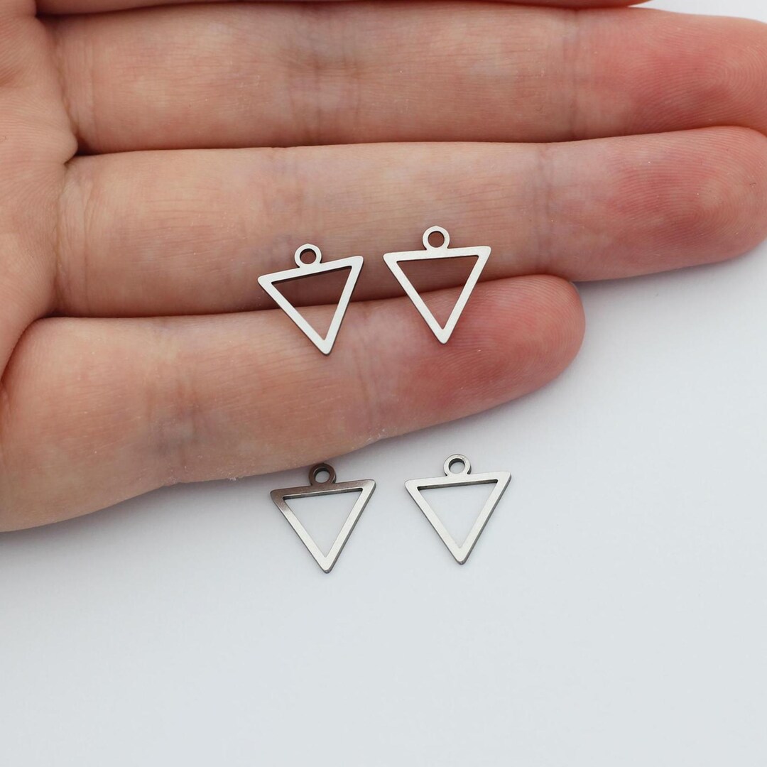 10 Pc Tiny Stainless Steel Triangles, Triangle Link Charms, Silver Tone ...