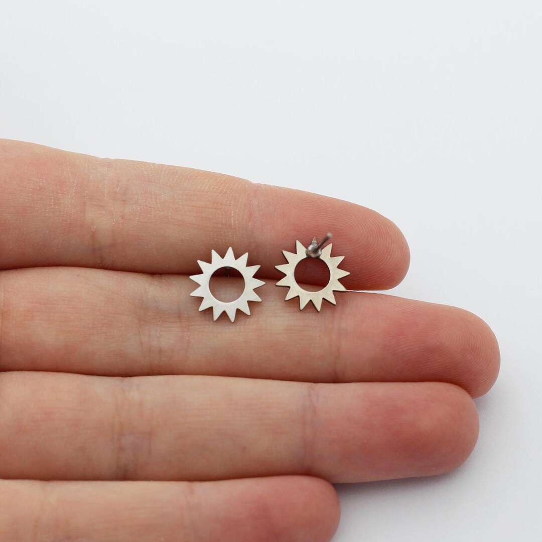 6 Pc Steel Sun Studs, Tiny Sunburst Stud Earrings, Steel Earring Posts ...