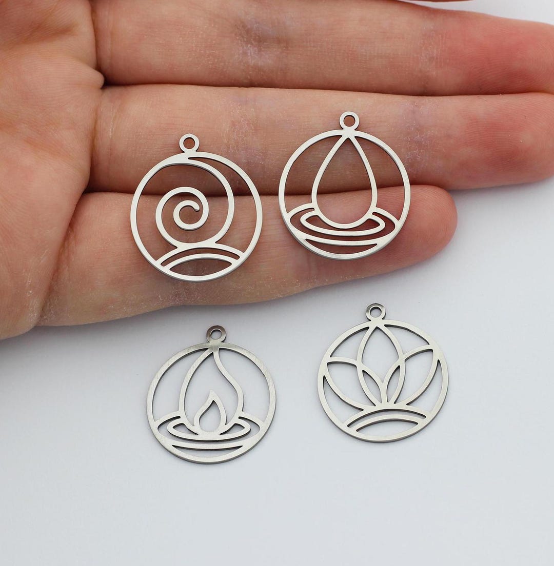 Steel Four Elements Charm, Water Element Charm, Fire Element Charm, Earth Element Charm, Air ...