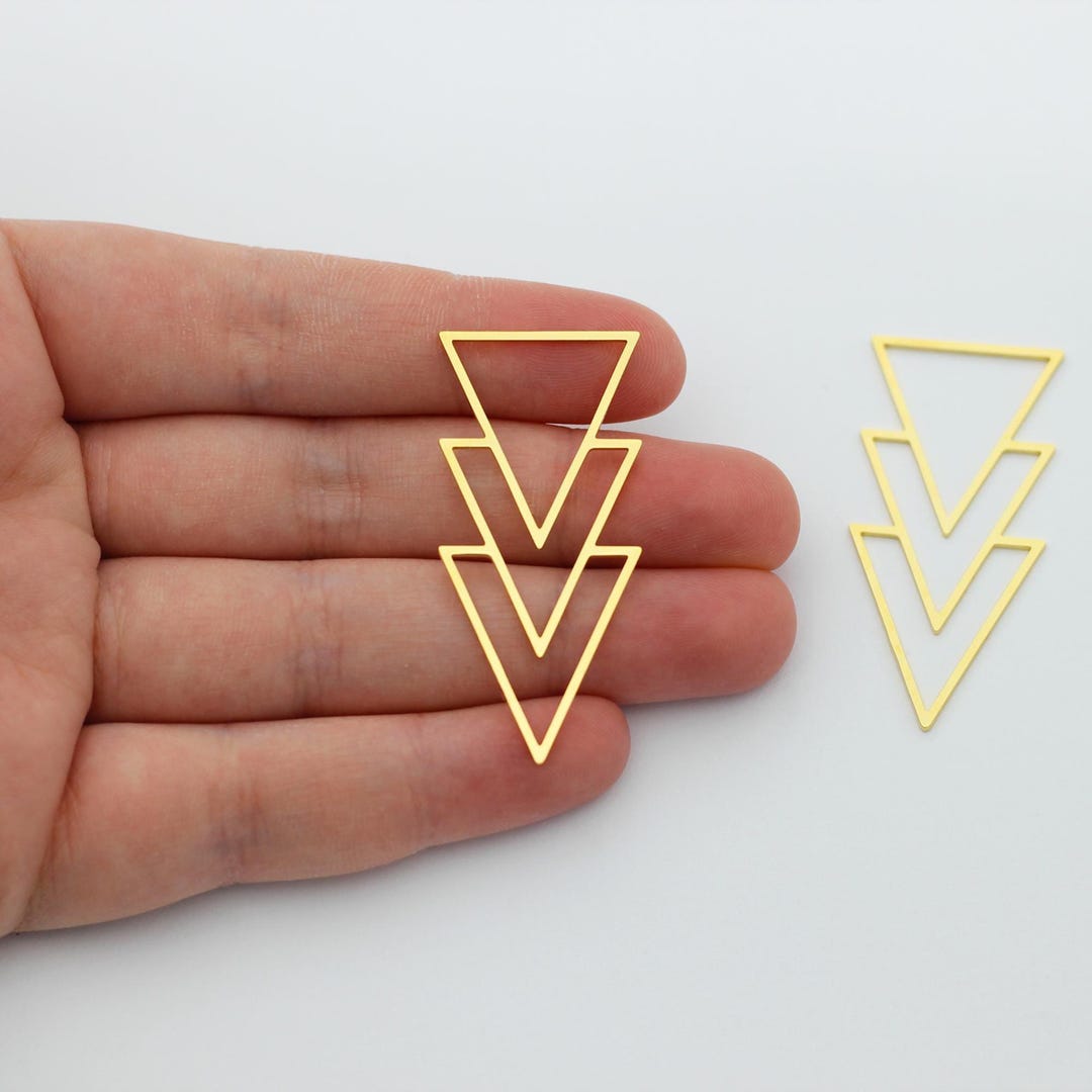 Gold Triangle Charms, Stacked Triangle Charm Pendant, Triple Triangle ...