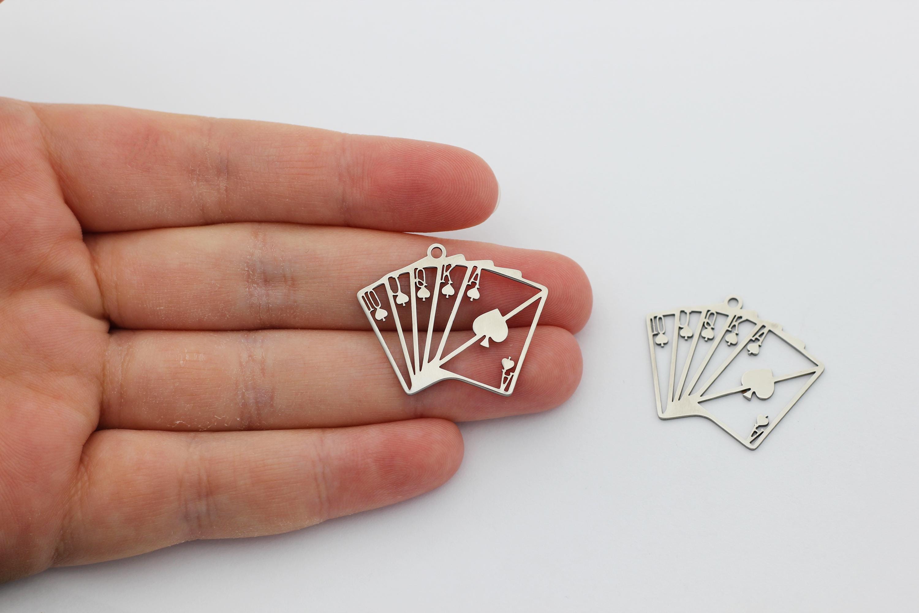 Stainless Steel Royal Flush Playing Card Charms, Gambler Poker Las ...