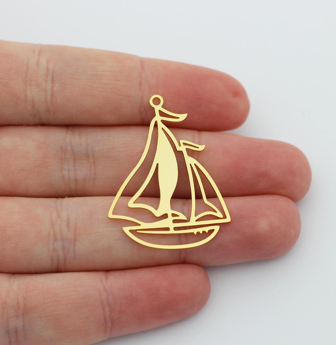 24K Gold Sailboat Charms, Boat Pendant, Nautical Yacht Ship Sea Ocean ...