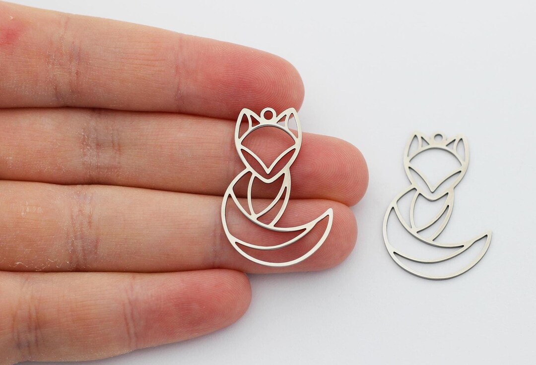 Stainless Steel Origami Fox Charm, Hollow Fox Charm, Open Back Charms ...