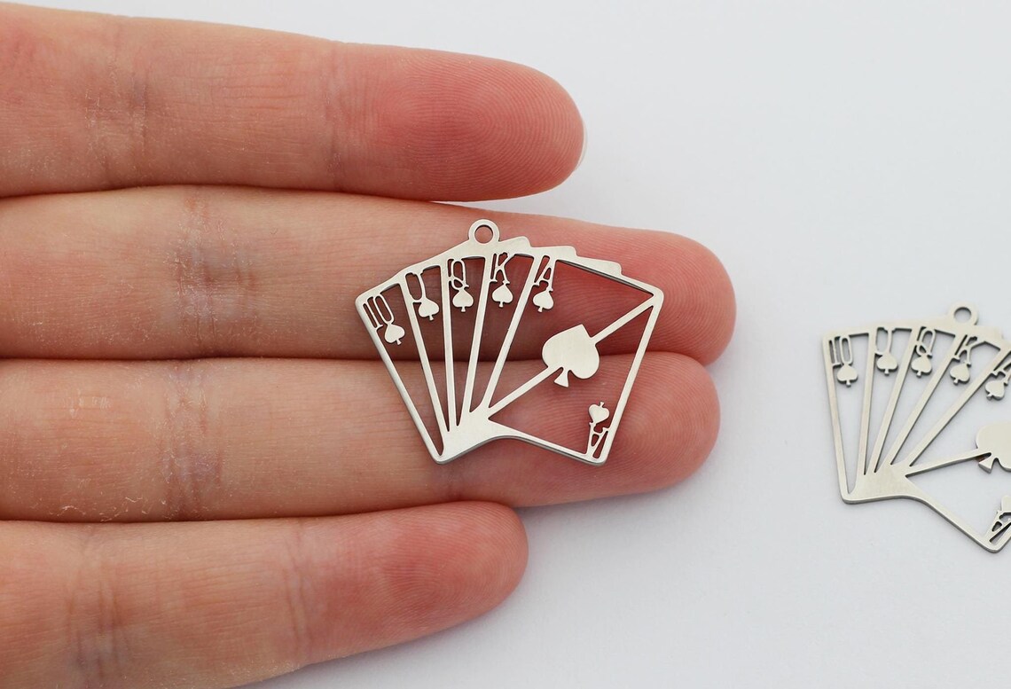 Stainless Steel Royal Flush Playing Card Charms, Gambler Poker Las ...