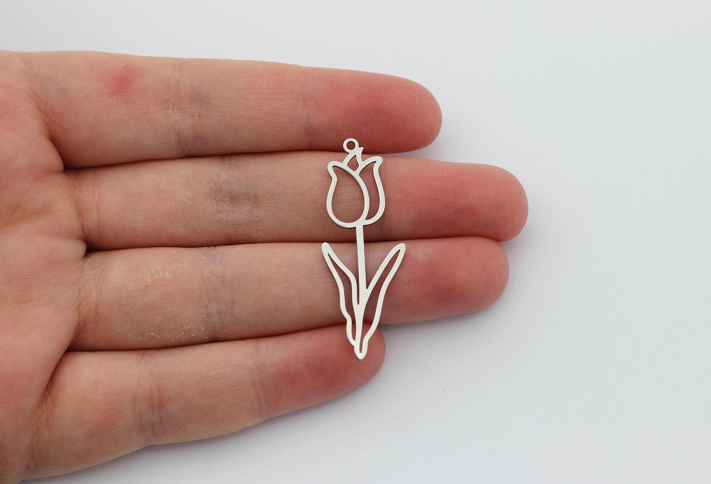 6pcs Steel Hollow Tulip Charms, Tulip Charm Flower Pendant, Stainless ...