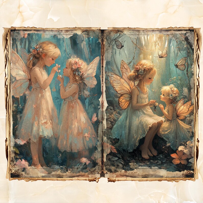 Vintage Fairies Junk Journal Kit | Shabby Chic Collage (digital ...