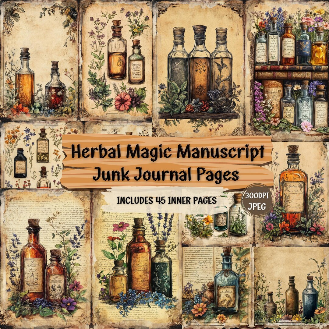 Herbal Magic Manuscript Junk Journal Pages | Vintage Botanical and ...