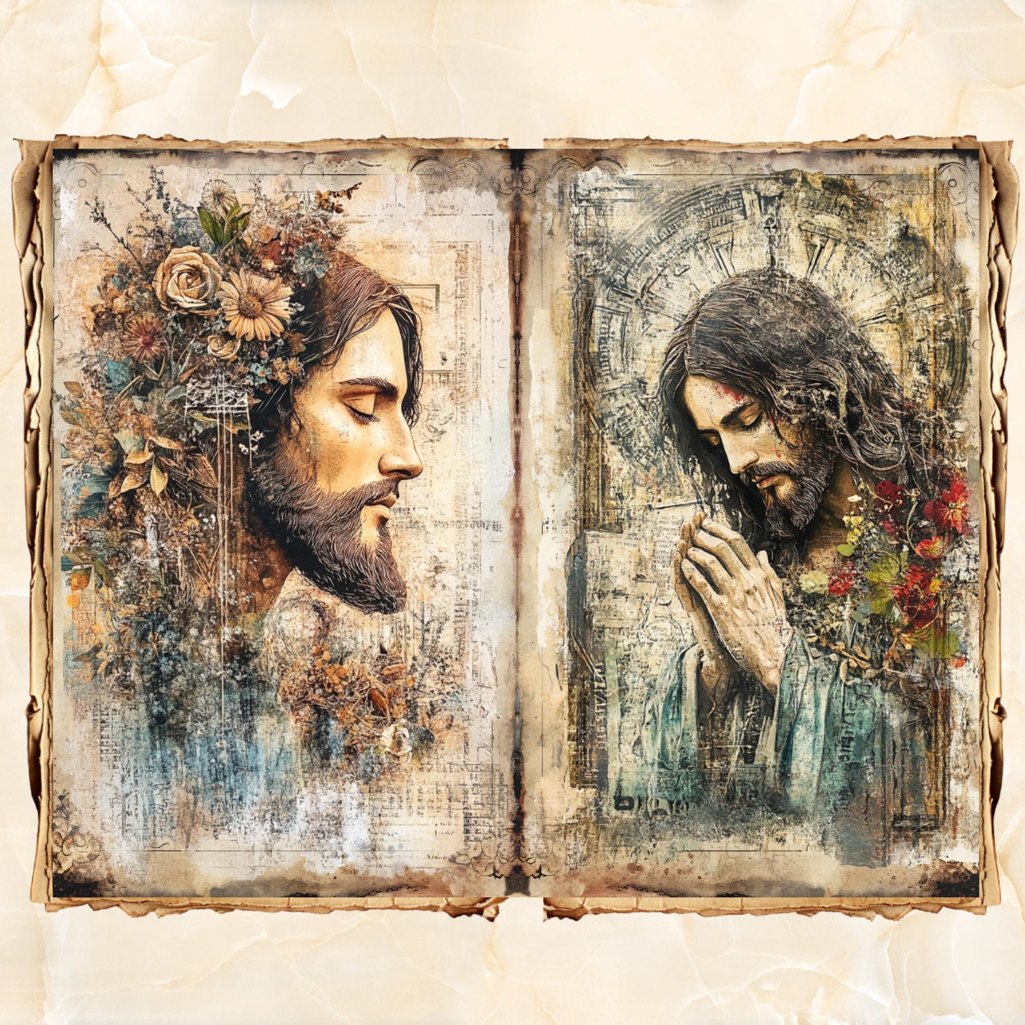 Vintage Jesus Portrait Junk Journal Pages: Christian Ephemera (digital ...