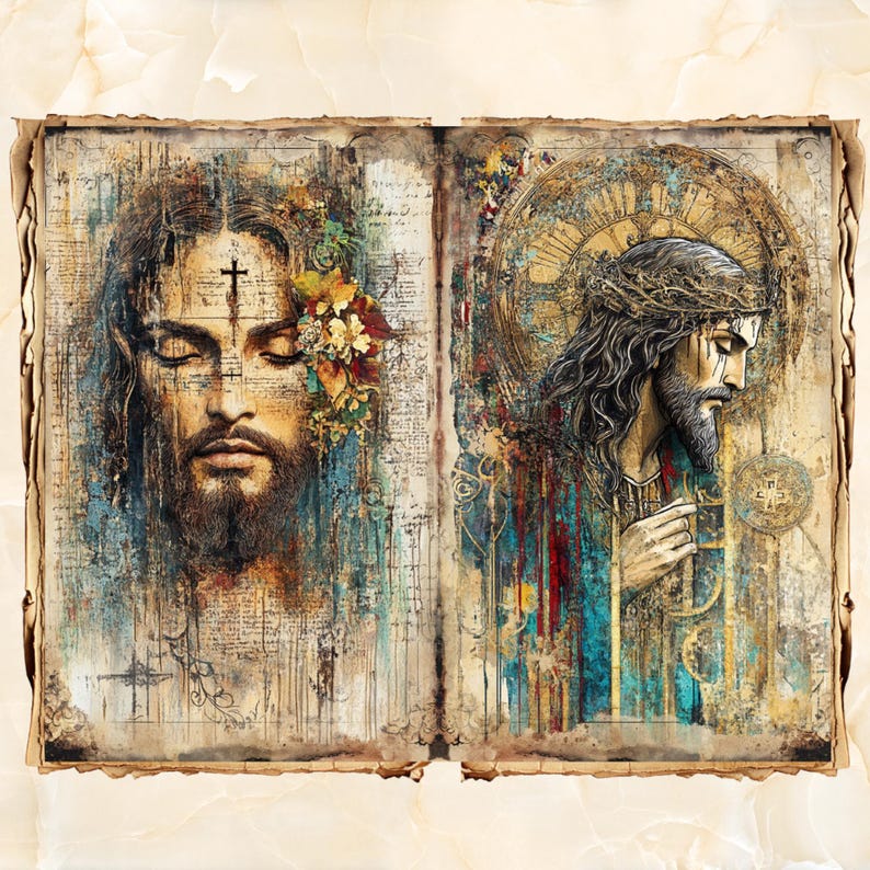 Vintage Jesus Portrait Junk Journal Pages: Christian Ephemera (digital ...