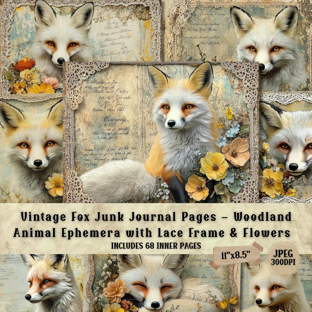 Vintage Fox Junk Journal Pages: Shabby Chic Ephemera (digital Download ...