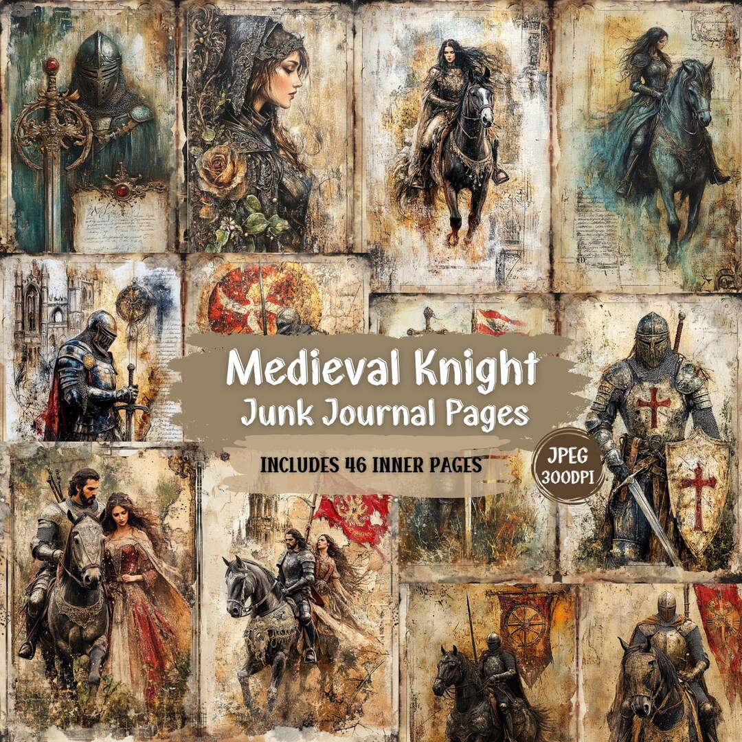Medieval Knight Junk Journal Kit: Shabby Chic Scrapbook Pages (digital ...
