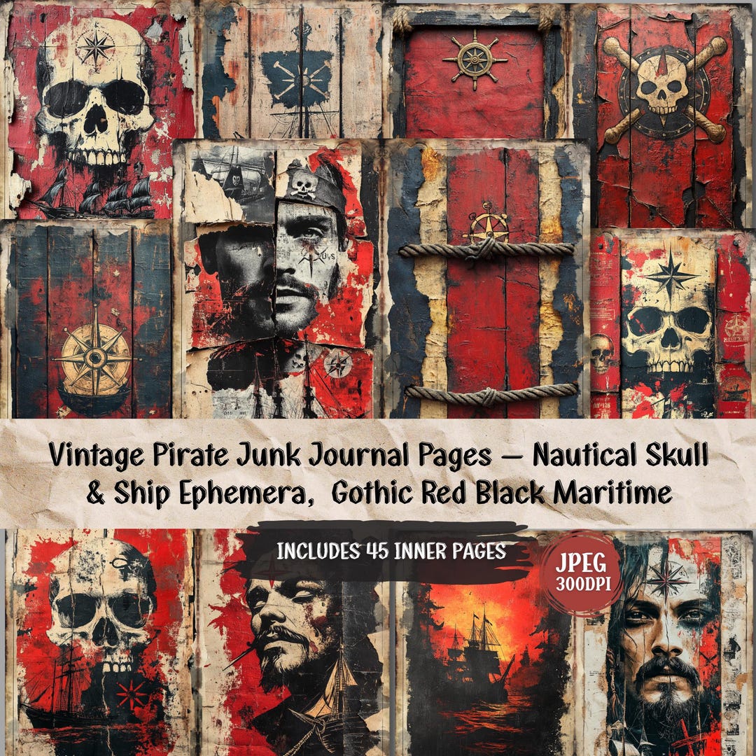 Vintage Pirate Junk Journal Kit: Skull & Ship Ephemera (JPG Digital ...