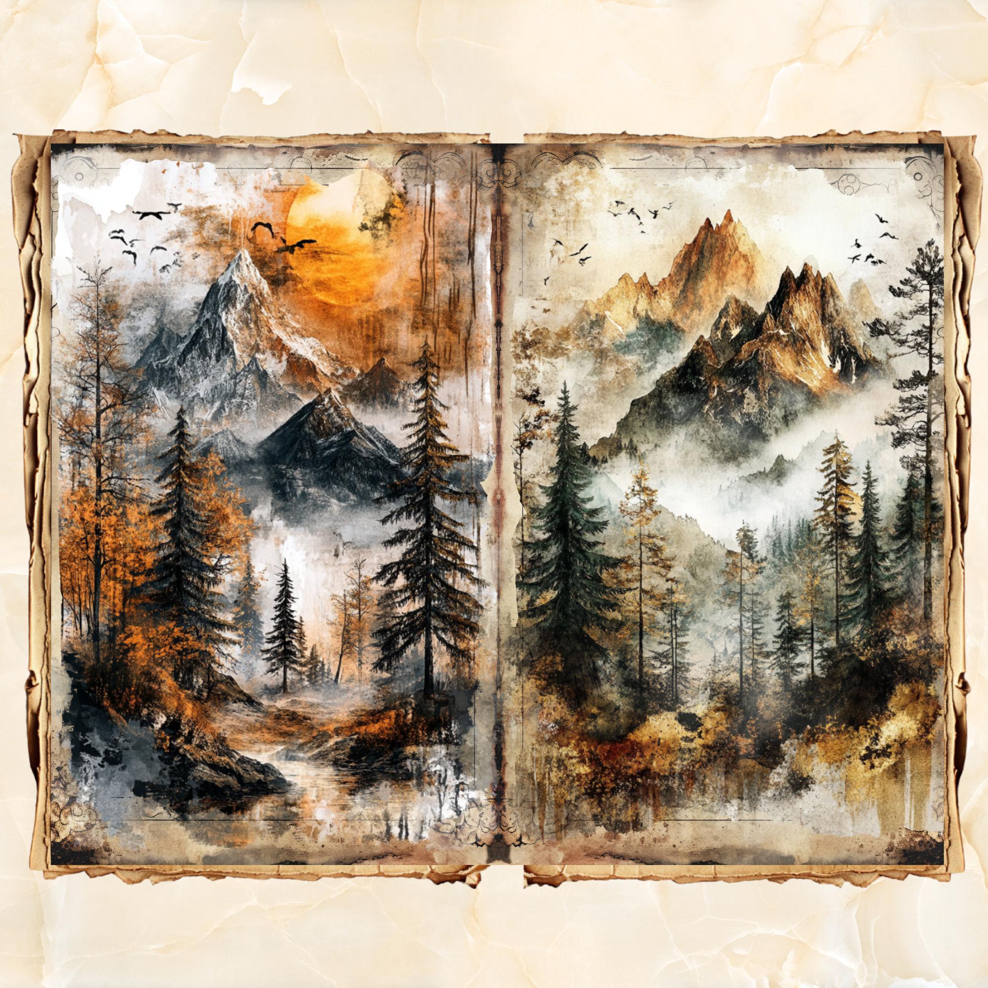 Misty Mountains Junk Journal Pages: Vintage Watercolor Landscape (42 ...