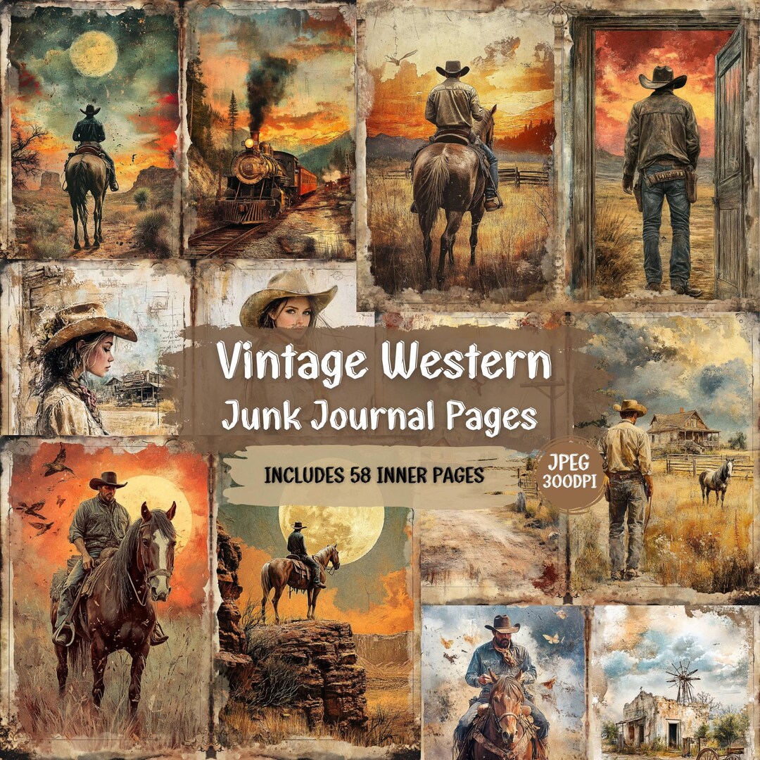 Vintage Western Junk Journal Printable Pages | Retro Cowboy Wild West ...