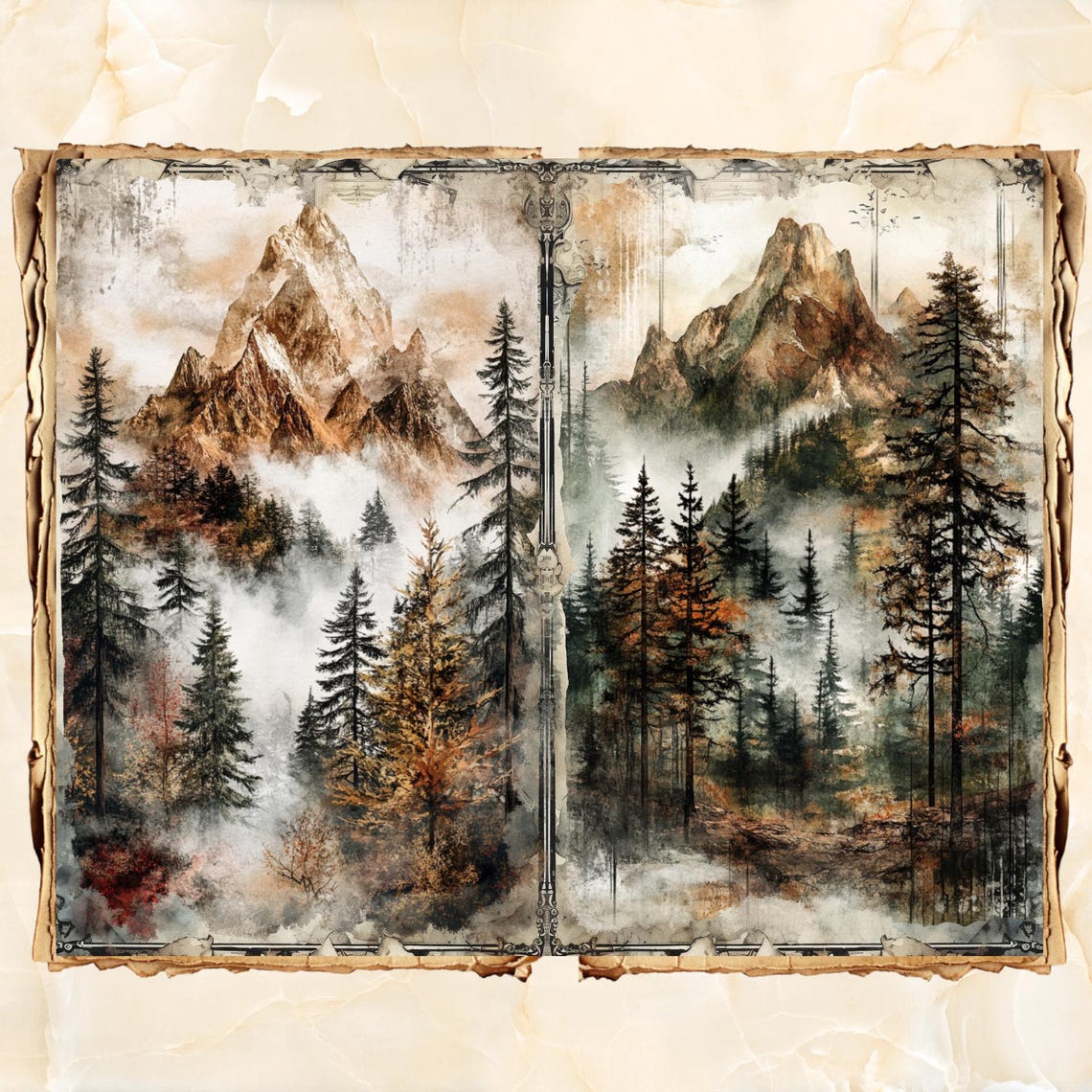 Misty Mountains Junk Journal Pages: Vintage Watercolor Landscape (42 ...