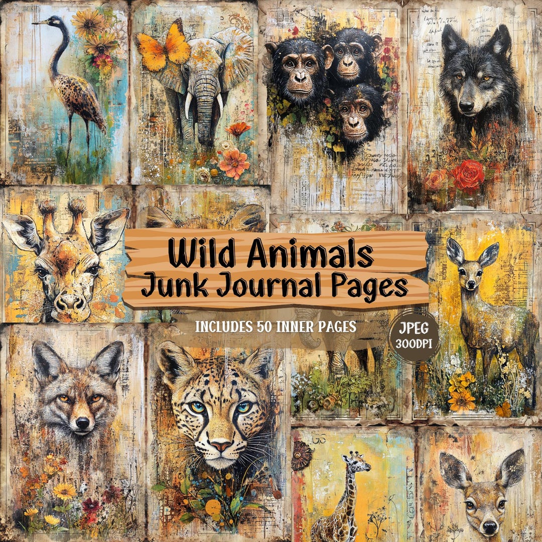Wild Animals Junk Journal Kit: Shabby Chic Ephemera (digital Download ...