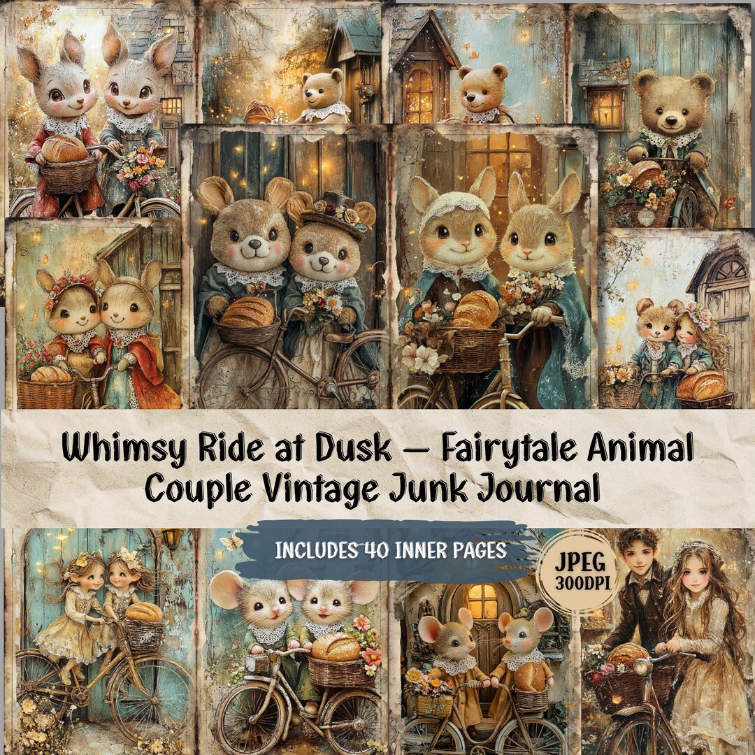 Animal Couple Junk Journal Pages: Whimsical Fairytale Scrapbook Paper ...