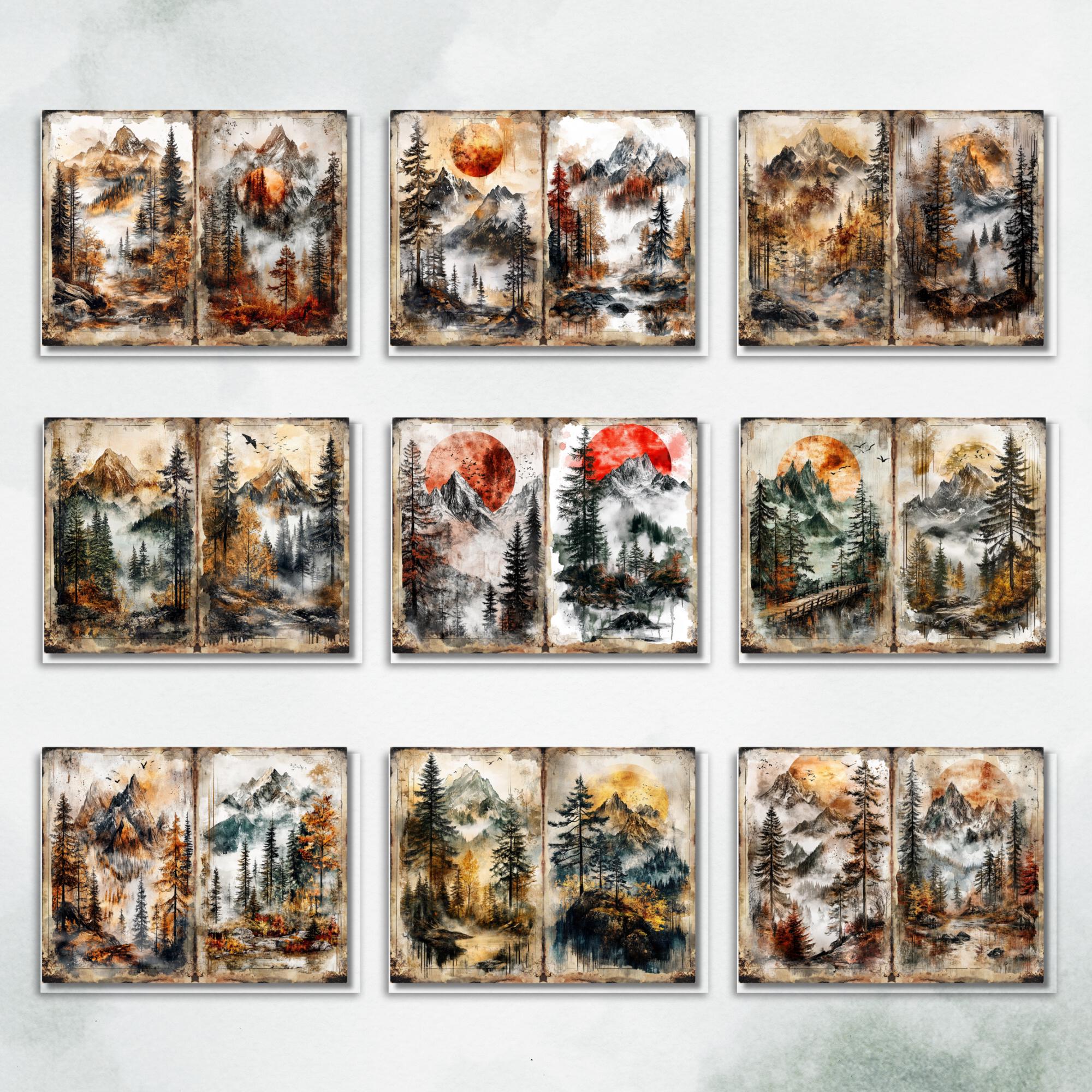 Misty Mountains Junk Journal Pages: Vintage Watercolor Landscape (42 ...