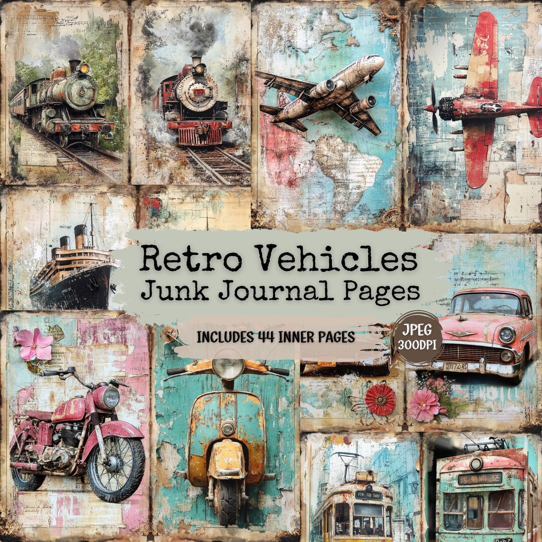 Retro Vehicle Junk Journal Kit: Vintage Transportation Ephemera (44 ...