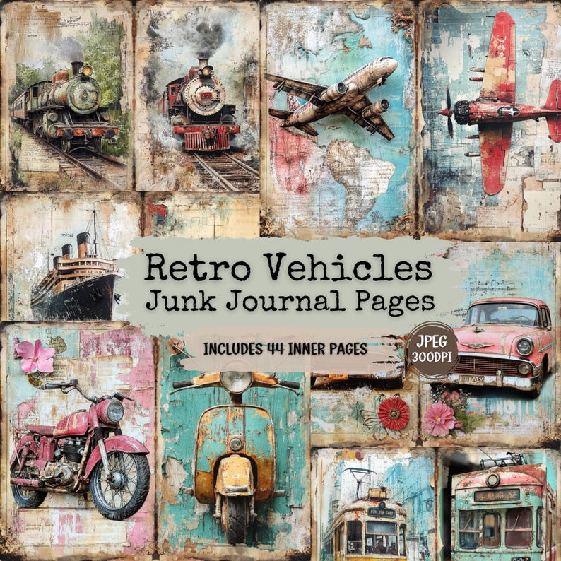 Retro Vehicle Junk Journal Kit: Vintage Transportation Ephemera (44 ...